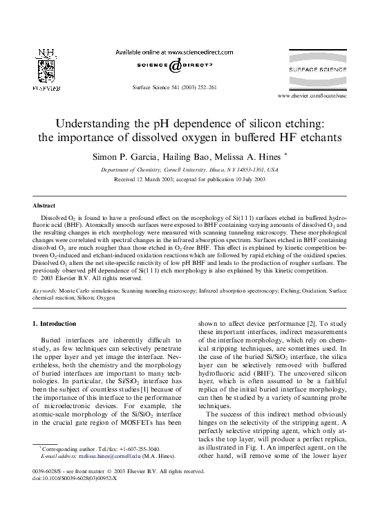 (PDF) Understanding the pH dependence of silicon etching: the ...