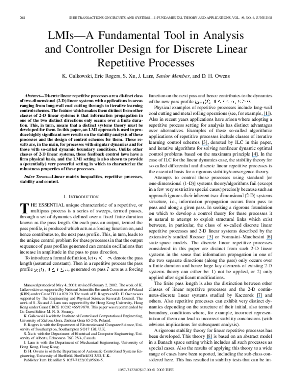 (PDF) LMIs - a fundamental tool in analysis and controller design for discrete linear repetitive ...