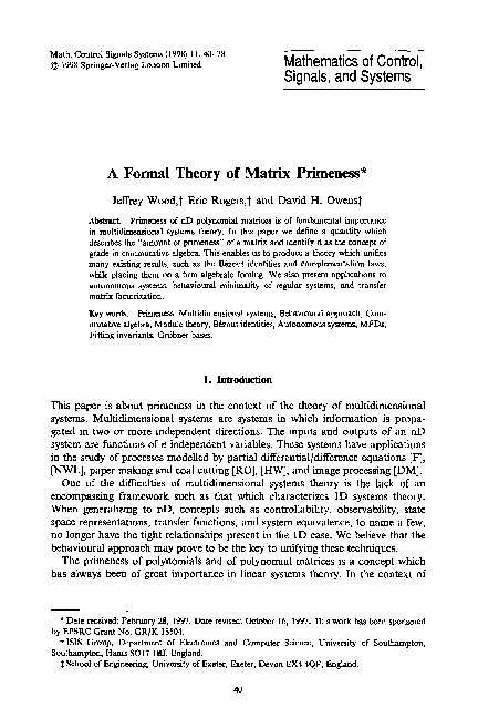 (PDF) A formal theory of matrix primeness