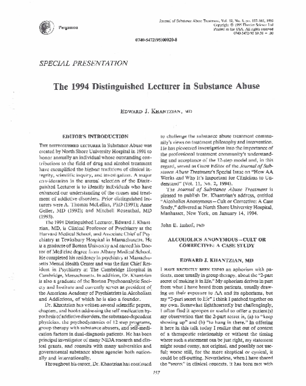(PDF) The 1994 distinguished lecturer in substance abuse