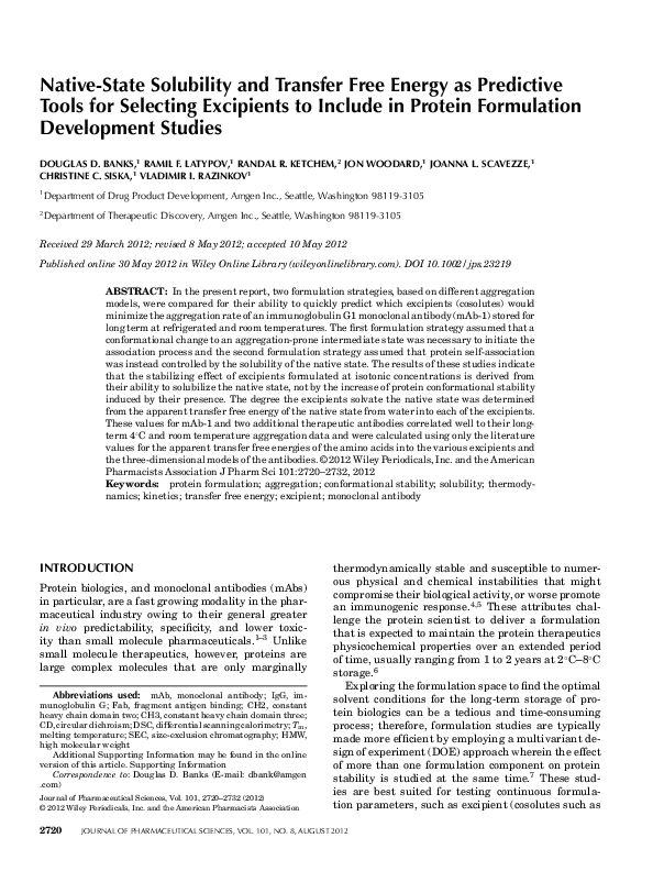 (PDF) Native-state solubility and transfer free energy as predictive ...