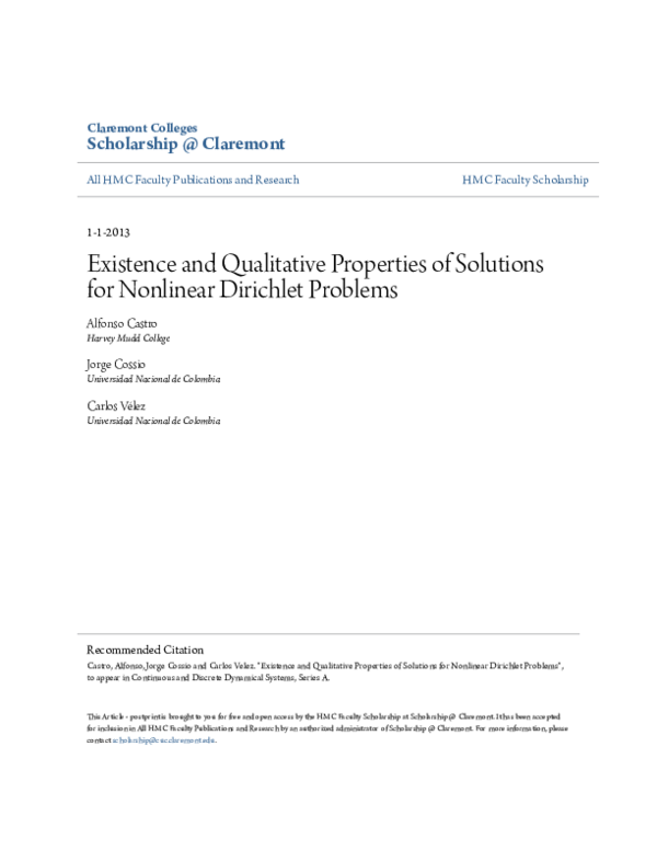 Pdf Existence And Qualitative Properties Of Solutions For Nonlinear Dirichlet Problems