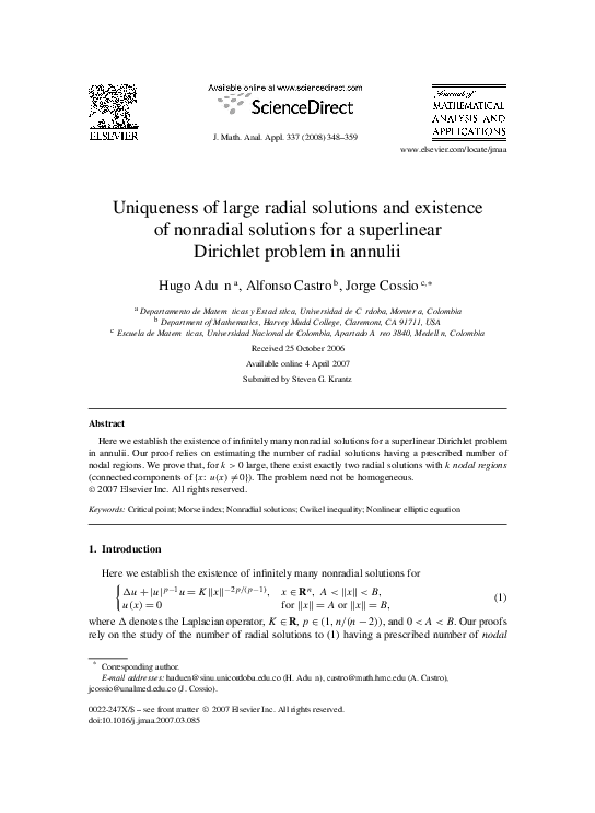 (PDF) Uniqueness of large radial solutions and existence of nonradial solutions for a ...