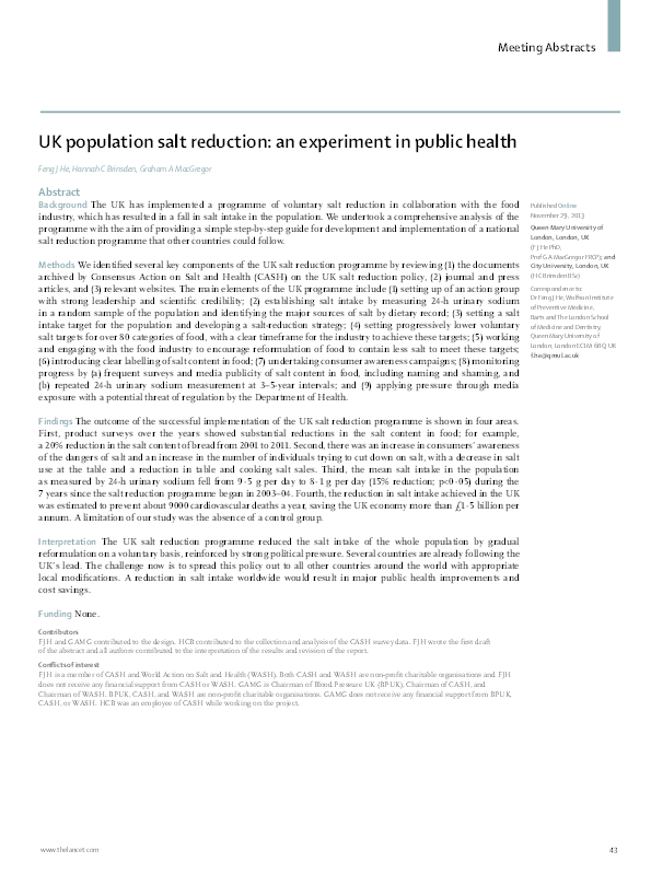 (PDF) UK population salt reduction: an experiment in public health