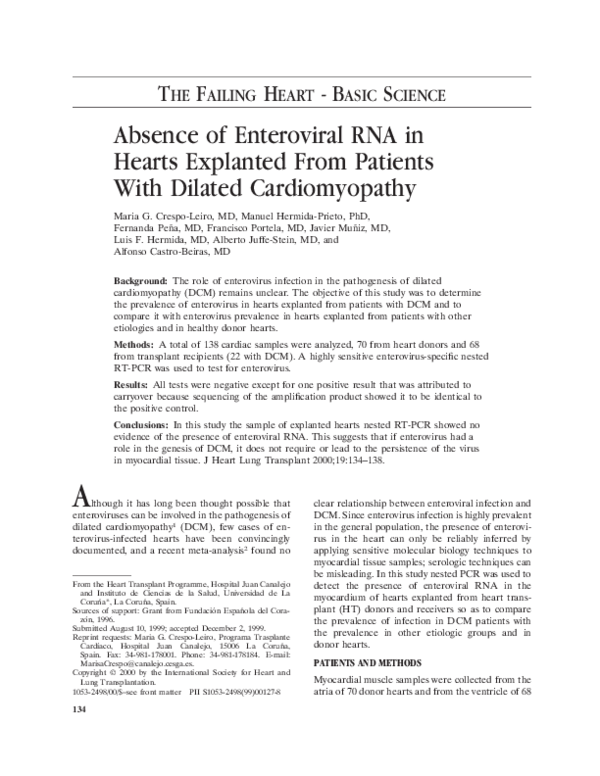 (PDF) Absence of enteroviral RNA in hearts explanted from patients with ...