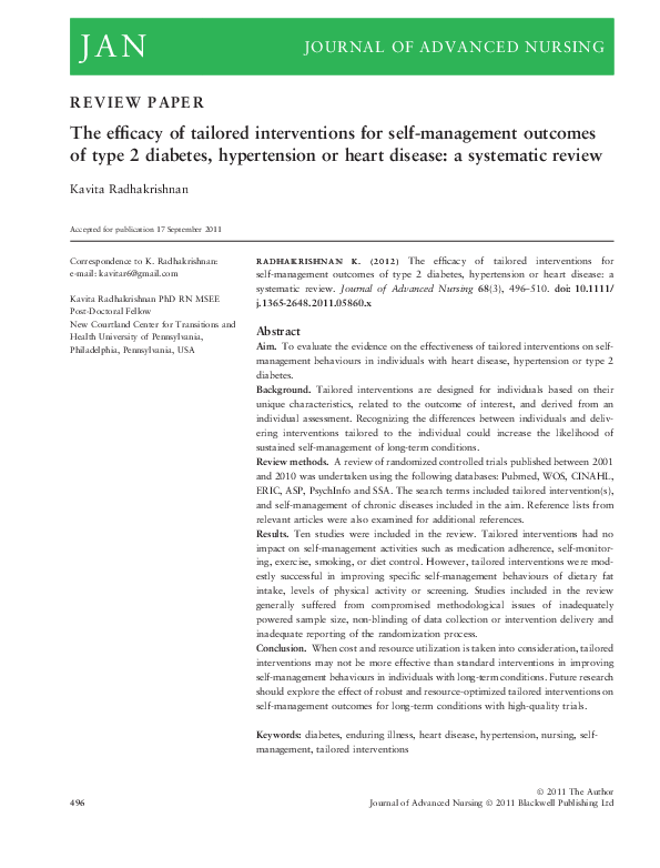 (PDF) The efficacy of tailored interventions for self-management ...