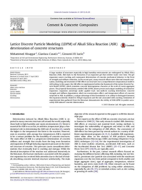 (PDF) Lattice Discrete Particle Modeling (LDPM) of Alkali Silica Reaction (ASR) deterioration of ...