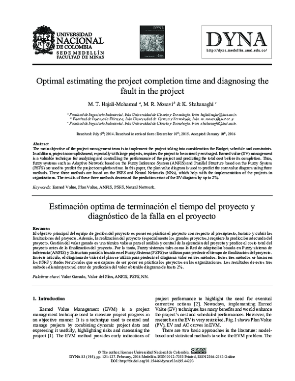 (PDF) Optimal estimating the project completion time and diagnosing the ...