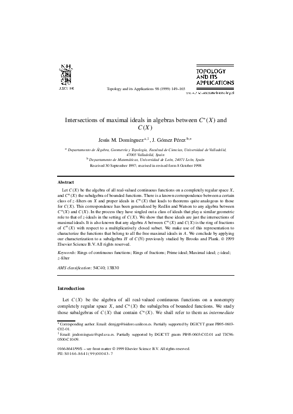 Pdf Intersections Of Maximal Ideals In Algebras Between And