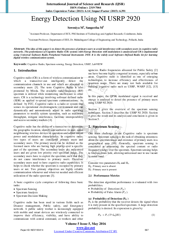 (PDF) Energy Detection Using NI USRP 2920