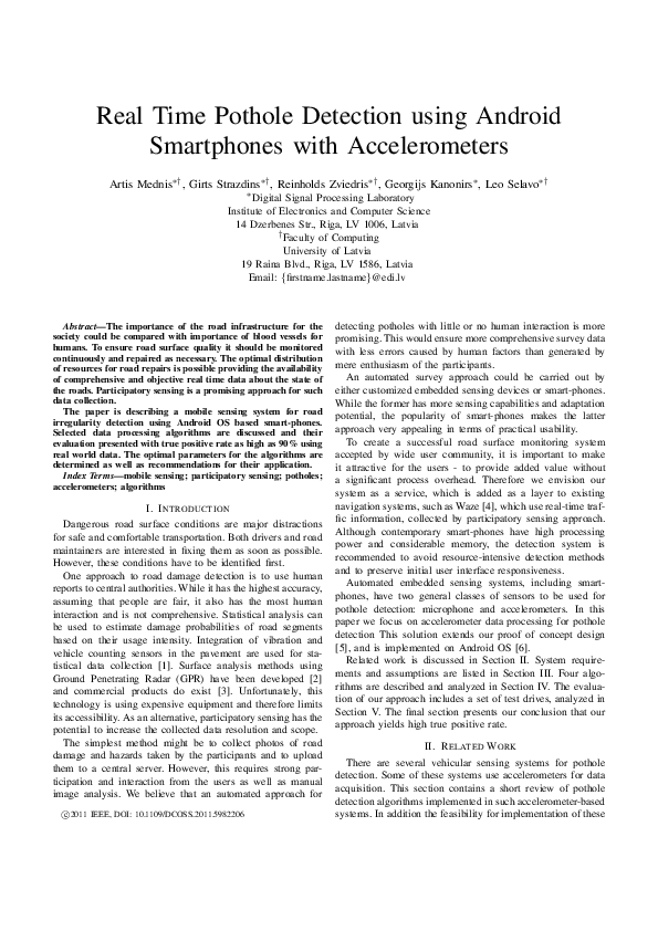 Pdf Real Time Pothole Detection Using Android Smartphones With Accelerometers