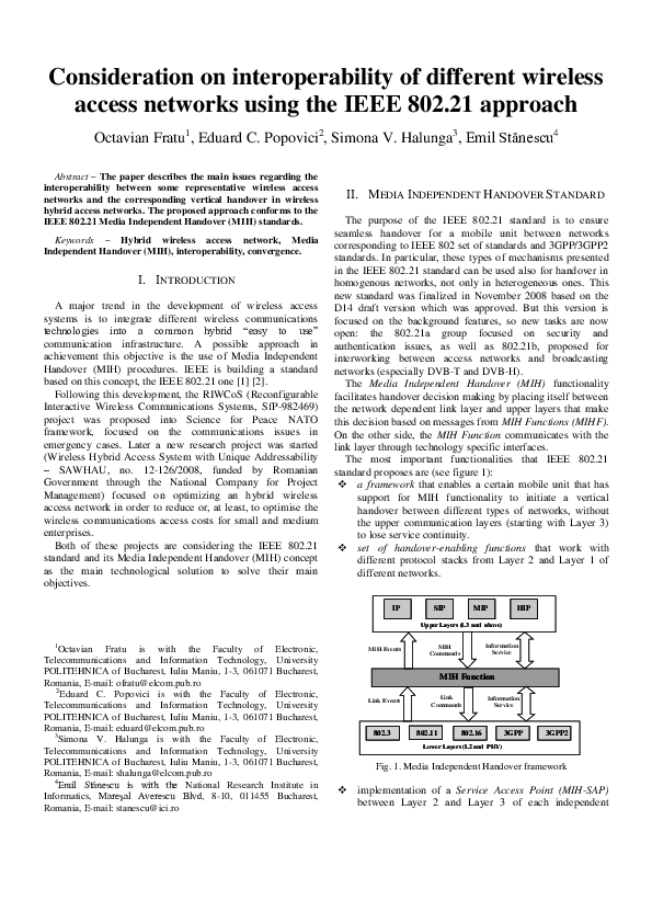 (PDF) Consideration on interoperability of different wireless access networks using the IEEE 802 ...