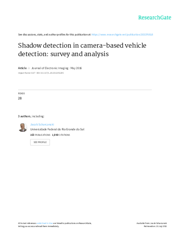 Pdf Improving Vehicle Detection Via Shadow Detection