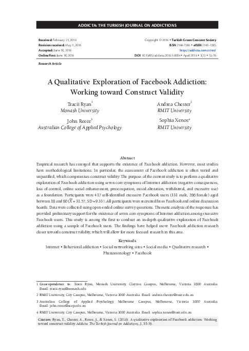 (PDF) A qualitative exploration of Facebook addiction: Working toward ...