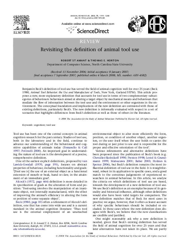 (PDF) Revisiting the definition of animal tool use