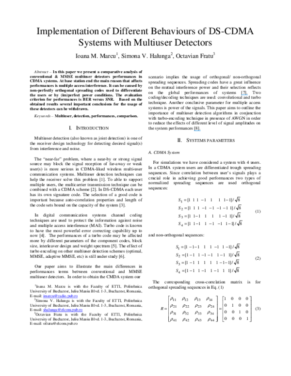 (PDF) Implementation of different behaviours of DS-CDMA systems with multiuser detectors