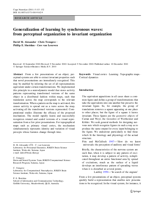 (PDF) Generalization of learning by synchronous waves: from perceptual organization to invariant ...