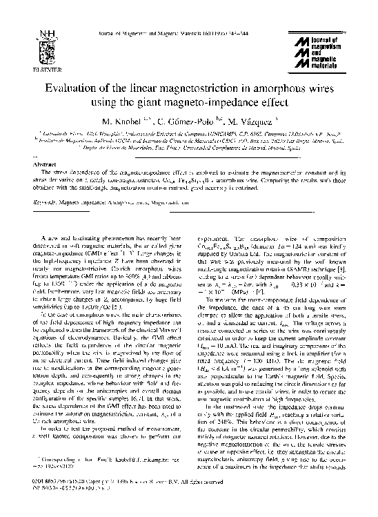 (PDF) Evaluation of the linear magnetostriction in amorphous wires ...