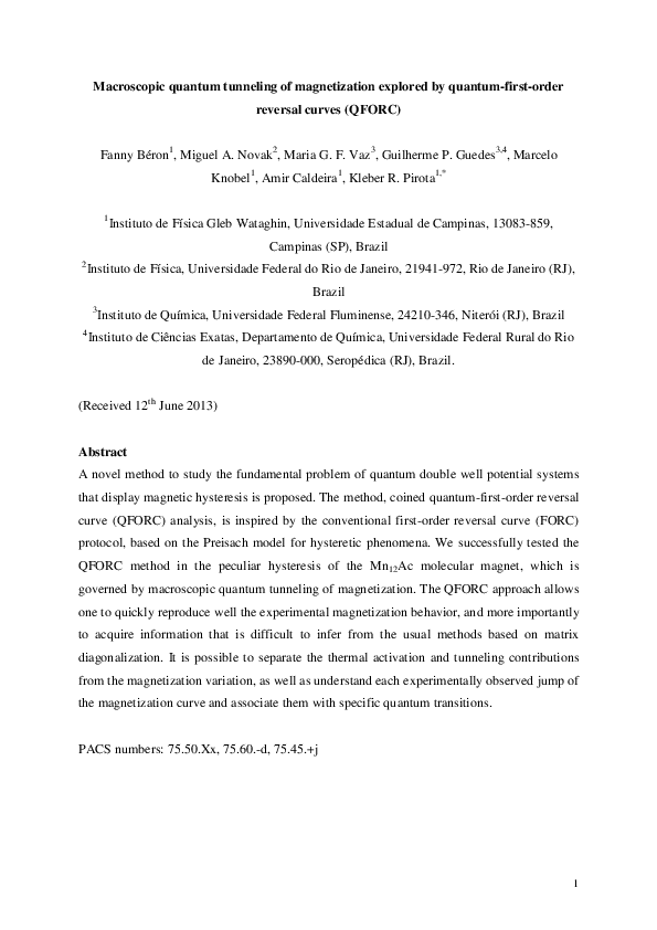 Pdf Macroscopic Quantum Tunneling Of Magnetization Explored By Quantum First Order Reversal Curves
