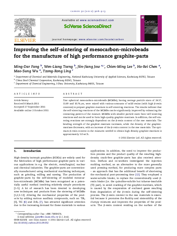 (PDF) Improving the self-sintering of mesocarbon-microbeads for the ...