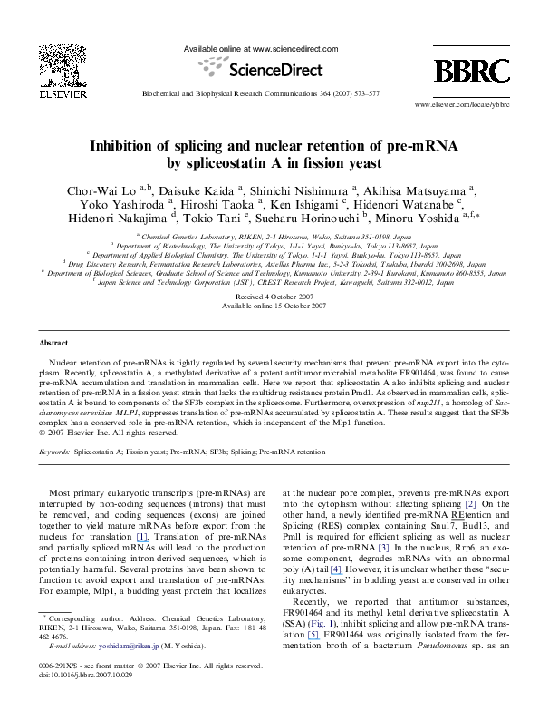 (PDF) Spliceostatin A's Effects on Pre-mRNA in Yeast