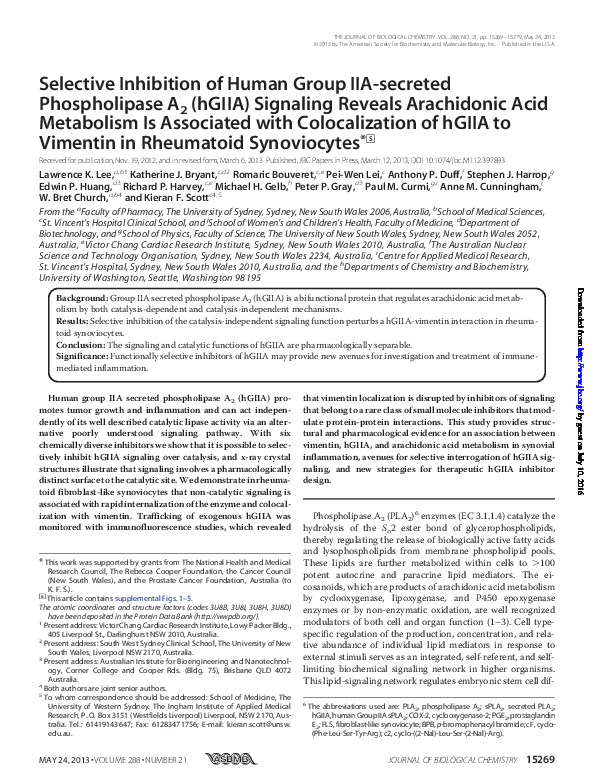 (PDF) Selective Inhibition of Human Group IIA-secreted Phospholipase A2 (hGIIA) Signaling ...