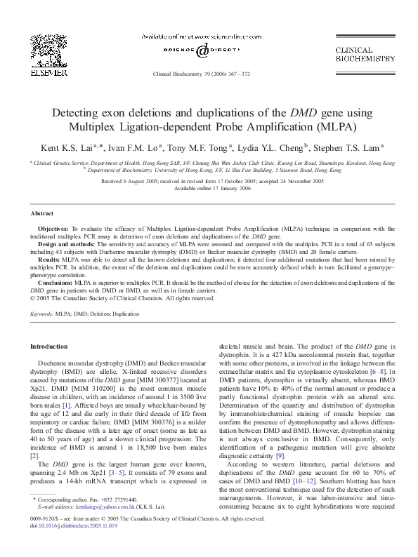 (PDF) Detecting exon deletions and duplications of the DMD gene using ...