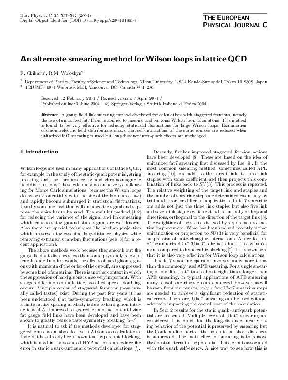 (PDF) An alternate smearing method for Wilson loops in lattice QCD