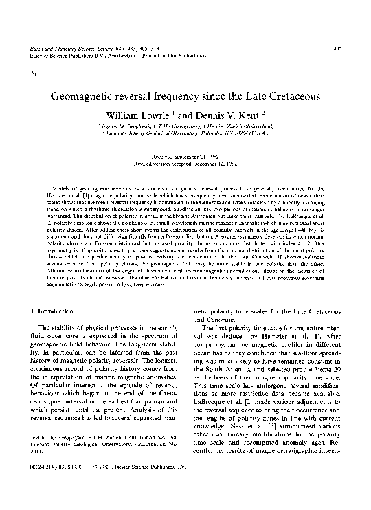 (PDF) Geomagnetic reversal frequency since the Late Cretaceous
