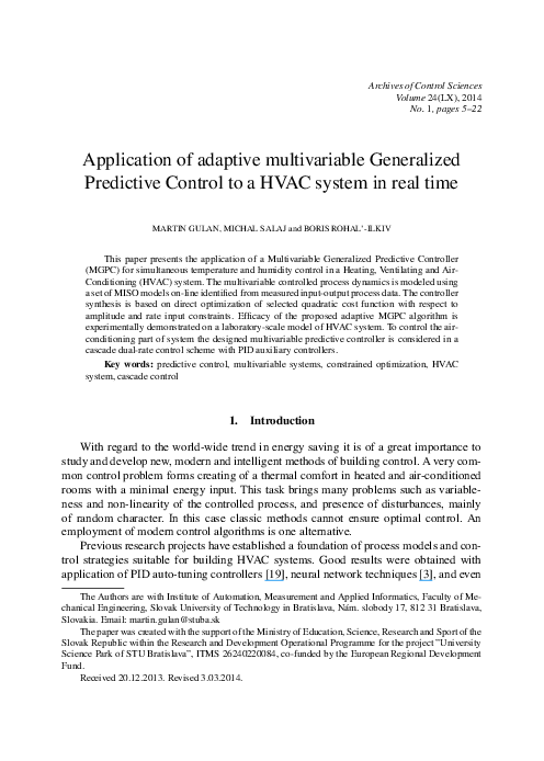 Pdf Application Of Adaptive Multivariable Generalized Predictive