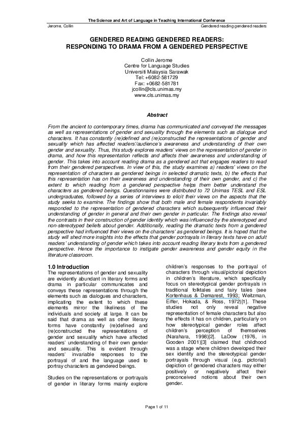 (PDF) Gendered Perspectives in Drama Reading