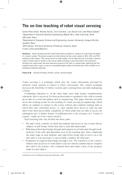 (PDF) The on-line teaching of robot visual servoing