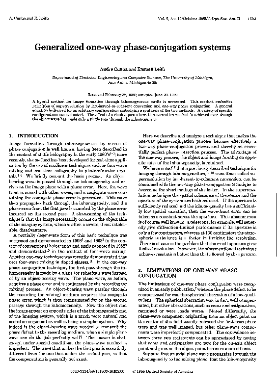 (PDF) Generalized one-way phase-conjugation systems