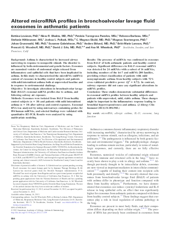 (PDF) Altered microRNA profiles in bronchoalveolar lavage fluid exosomes in asthmatic patients ...