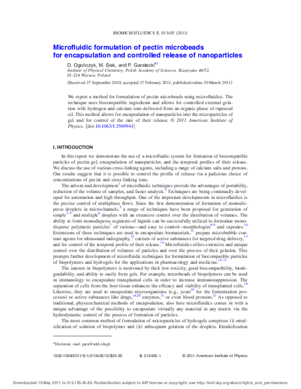 (PDF) Microfluidic formulation of pectin microbeads for encapsulation ...