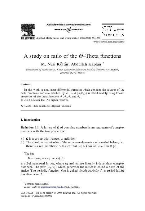 (PDF) A study on ratio of the Θ–Theta functions