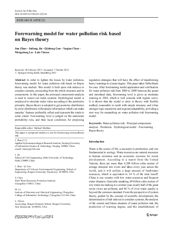 (PDF) Forewarning model for water pollution risk based on Bayes theory