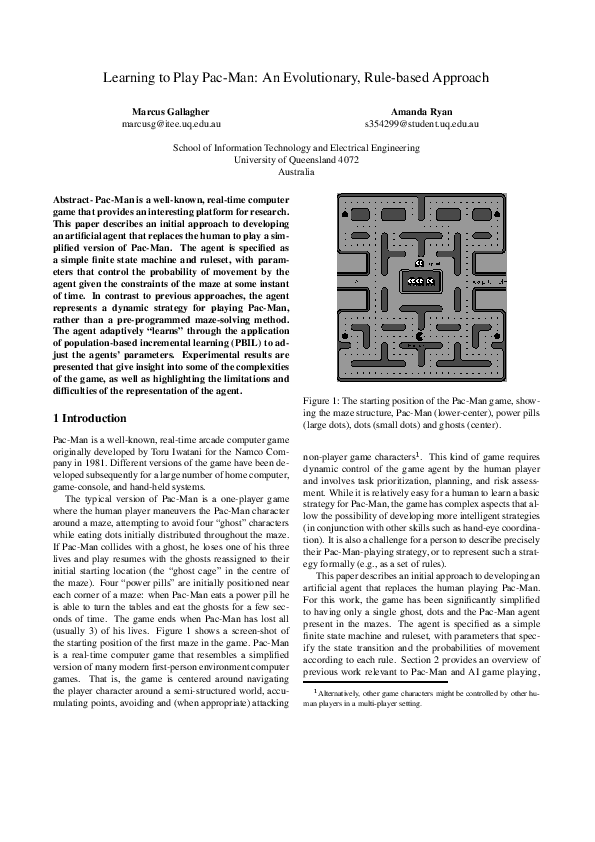 (PDF) Learning to play Pac-Man: An evolutionary, rule-based approach
