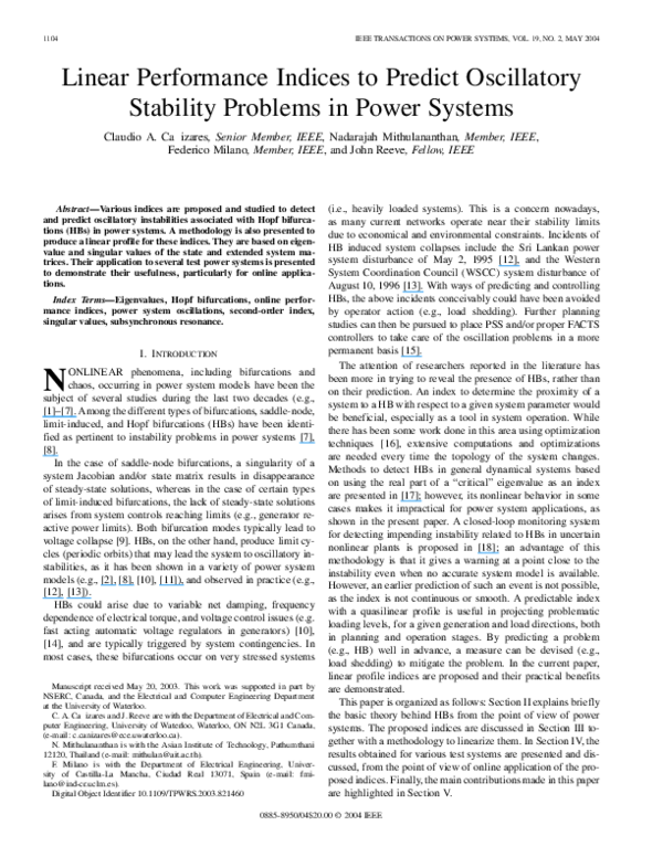 (PDF) Linear performance indices to predict oscillatory stability ...