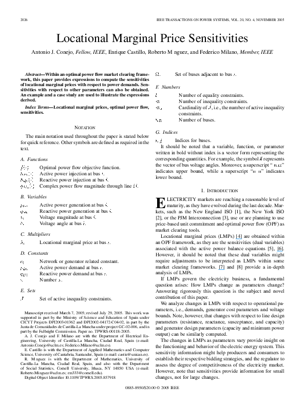 (PDF) Locational marginal price sensitivities