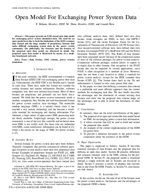 (PDF) Open model for exchanging power system data