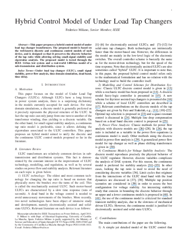 (PDF) Hybrid Control Model of Under Load Tap Changers