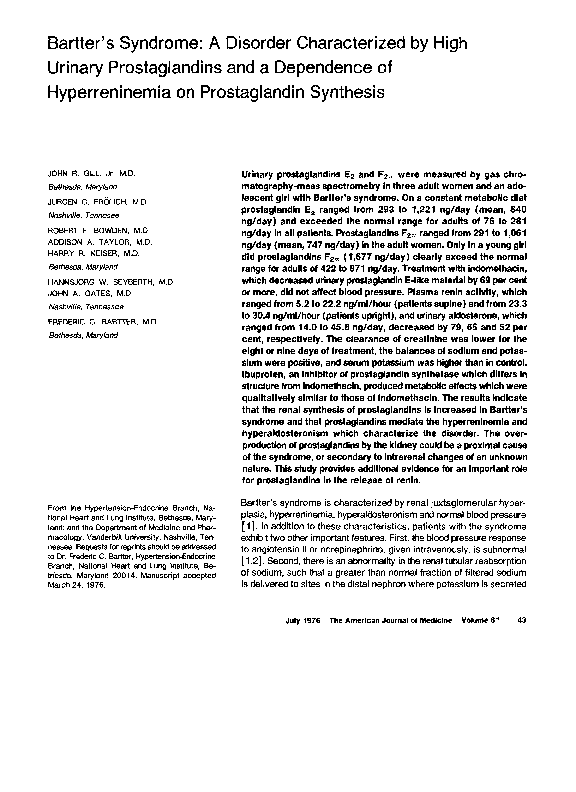 (PDF) Bartter's syndrome: A disorder characterized by high urinary ...