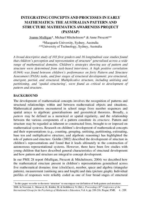 (PDF) Integrating concepts and processes in early mathematics: the Australian Pattern and ...