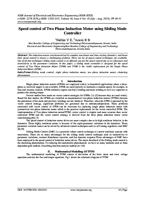 Pdf Speed Control Of Two Phase Induction Motor Using Sliding Mode Controller