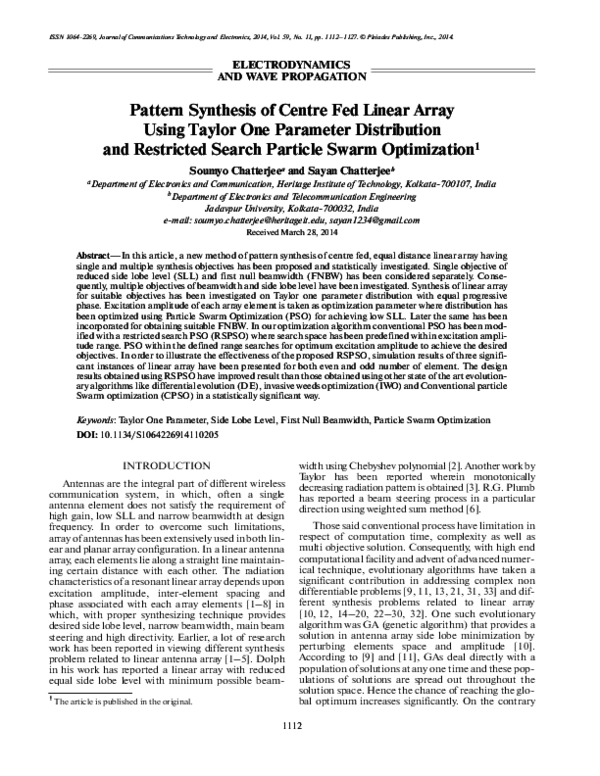 (PDF) Pattern synthesis of centre fed linear array using Taylor one parameter distribution and ...