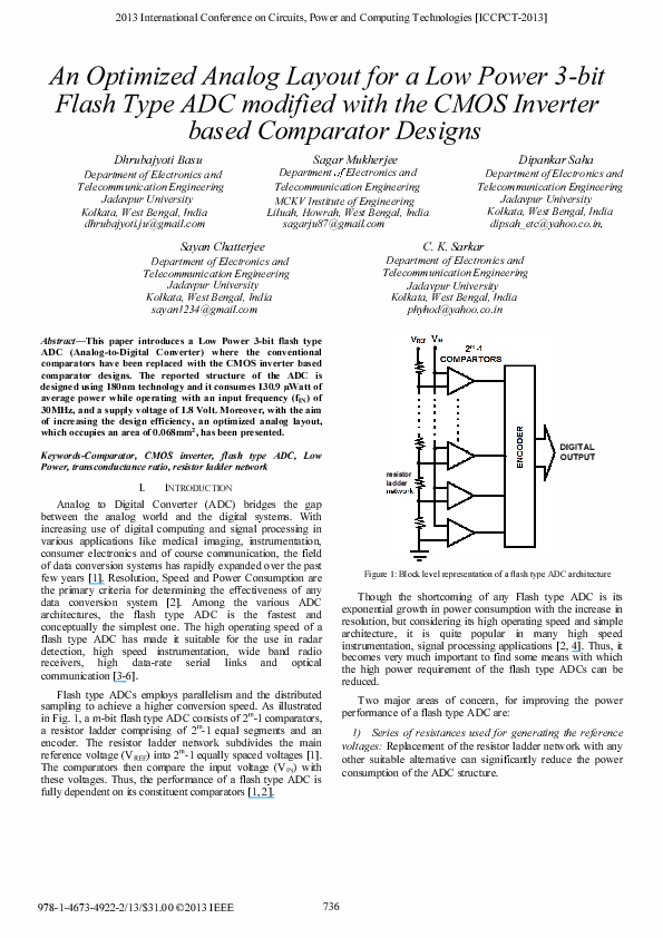 (PDF) An optimized analog layout for a Low Power 3-bit flash type ADC modified with the CMOS ...