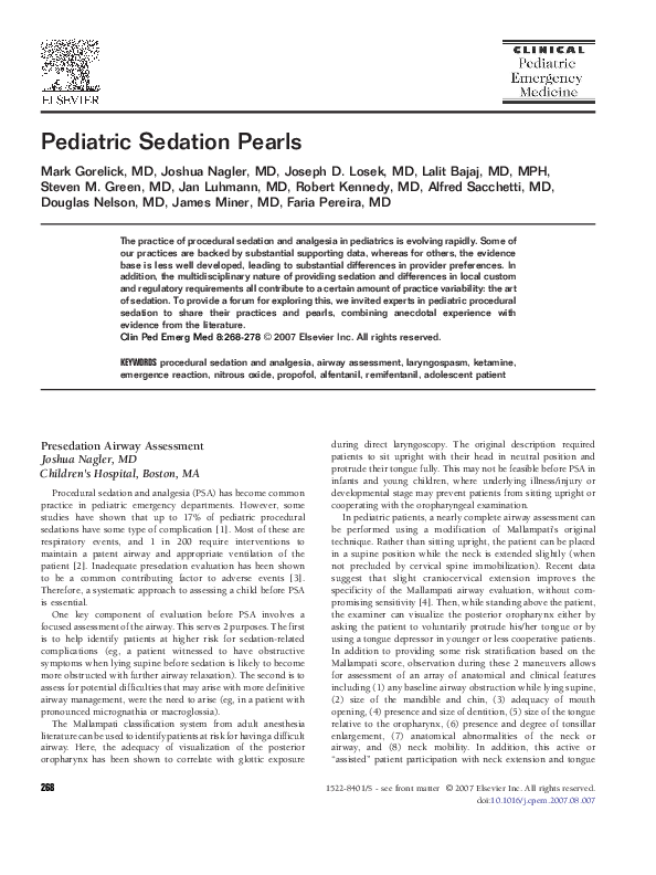 (PDF) Pediatric Sedation Pearls