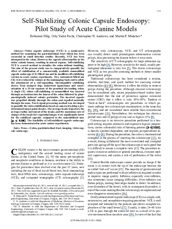 (PDF) Self-Stabilizing Colonic Capsule Endoscopy: Pilot Study of Acute ...