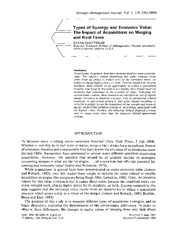 (PDF) Types of synergy and economic value: The impact of acquisitions ...